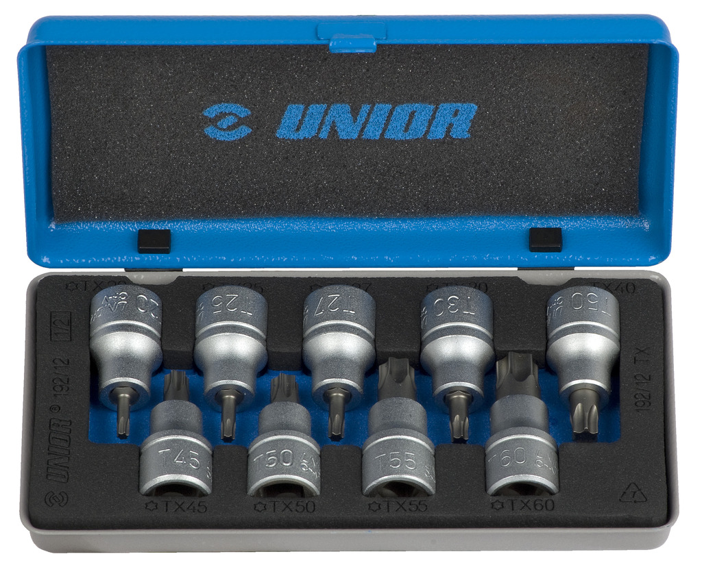 Set of screwdriver sockets with TX profile 1/2" in metal box